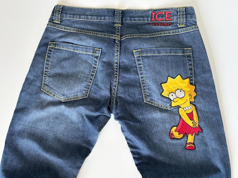 Vintage Iceberg Jeans: Lisa Simpson Patch, Y2K Low Rise Denim - Etsy