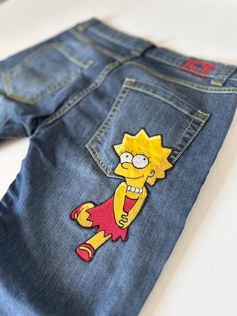 Vintage Iceberg Jeans: Lisa Simpson Patch, Y2K Low Rise Denim - Etsy