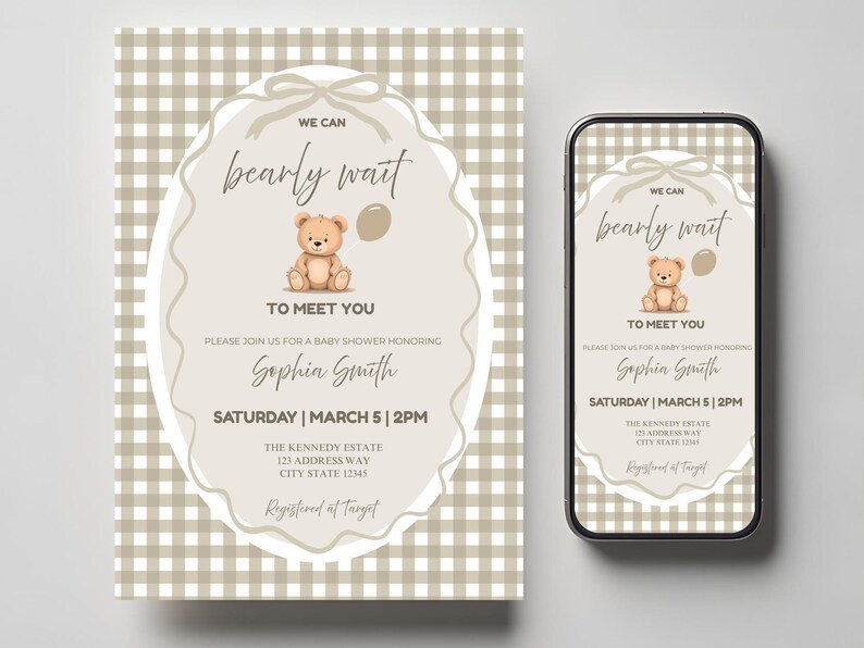 We Can Bearly Wait Baby Shower Invitation, Digital Download, Editable ...