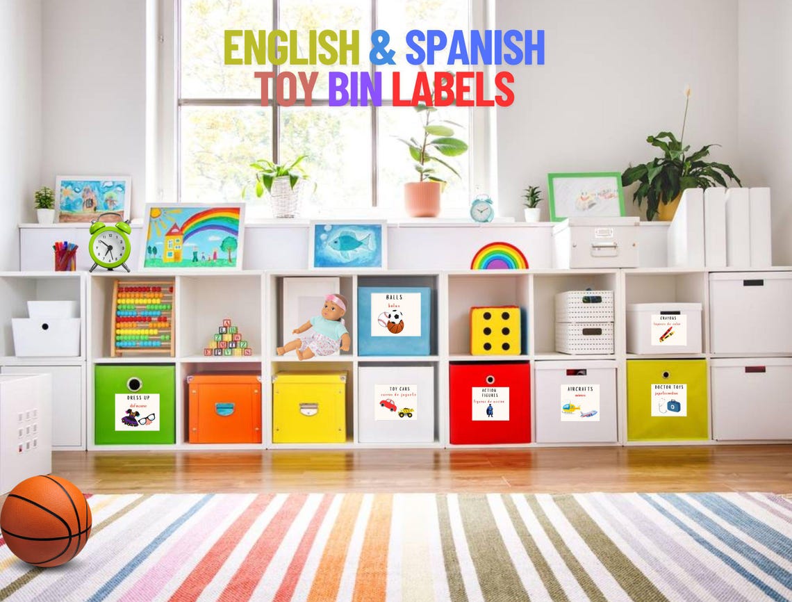 Bilingual Toy Bin Labels, English & Spanish, Classroom Printable (PDF ...