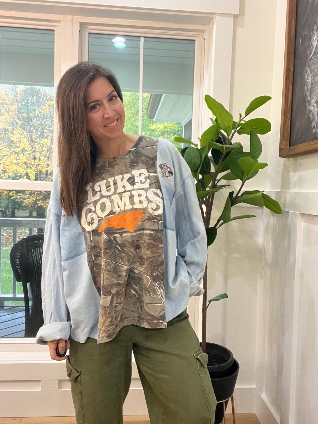 Upcycled Luke Combs Shirt: Camo & Denim, Fits 2XL - Etsy