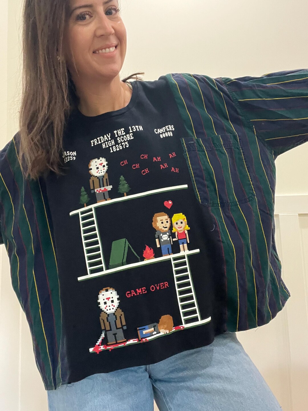 Friday the 13th Gamer Upcycled Flannel Shirt Jason Vs Campers Halloween ...