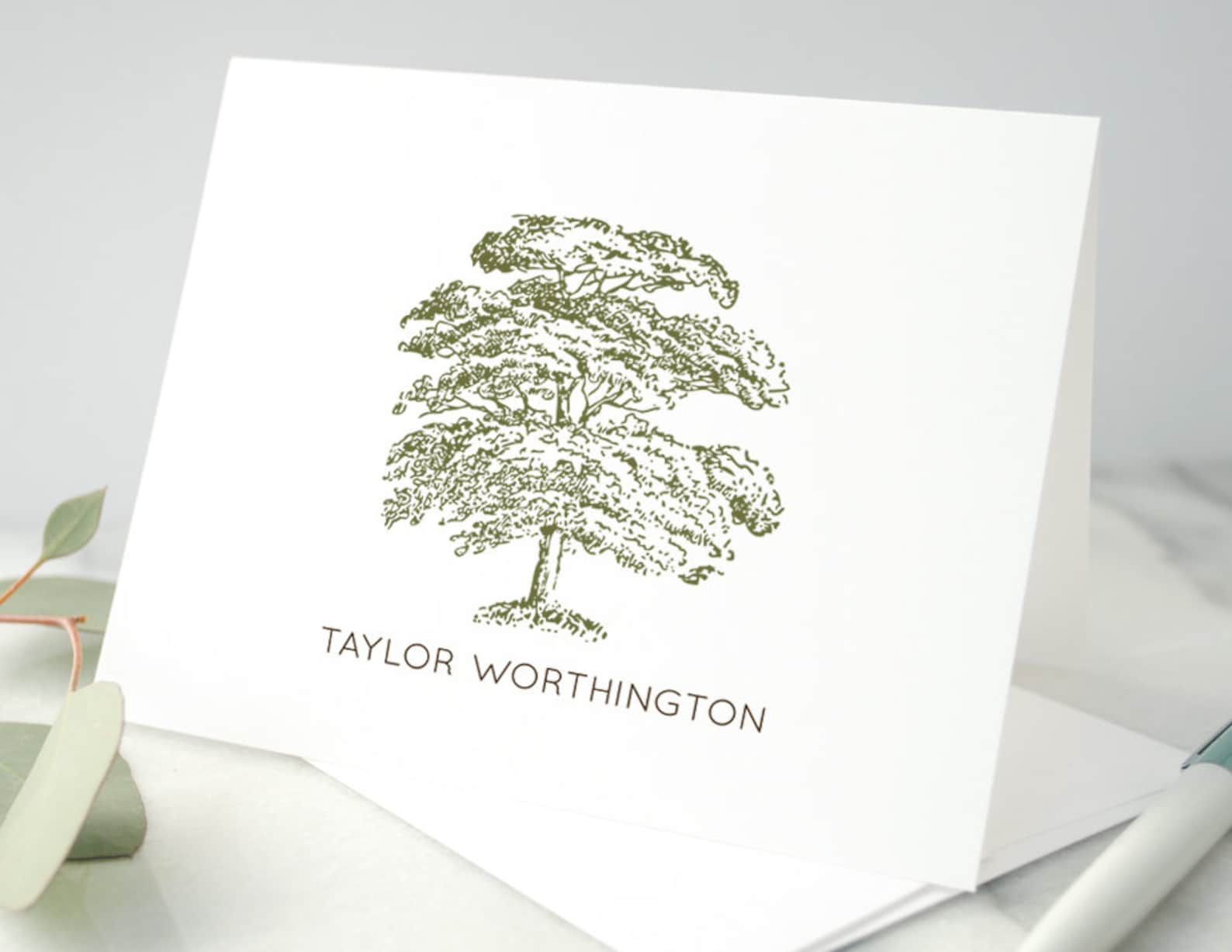 Personalized Oak Tree Folded Notecards With Name / Oak Tree - Etsy