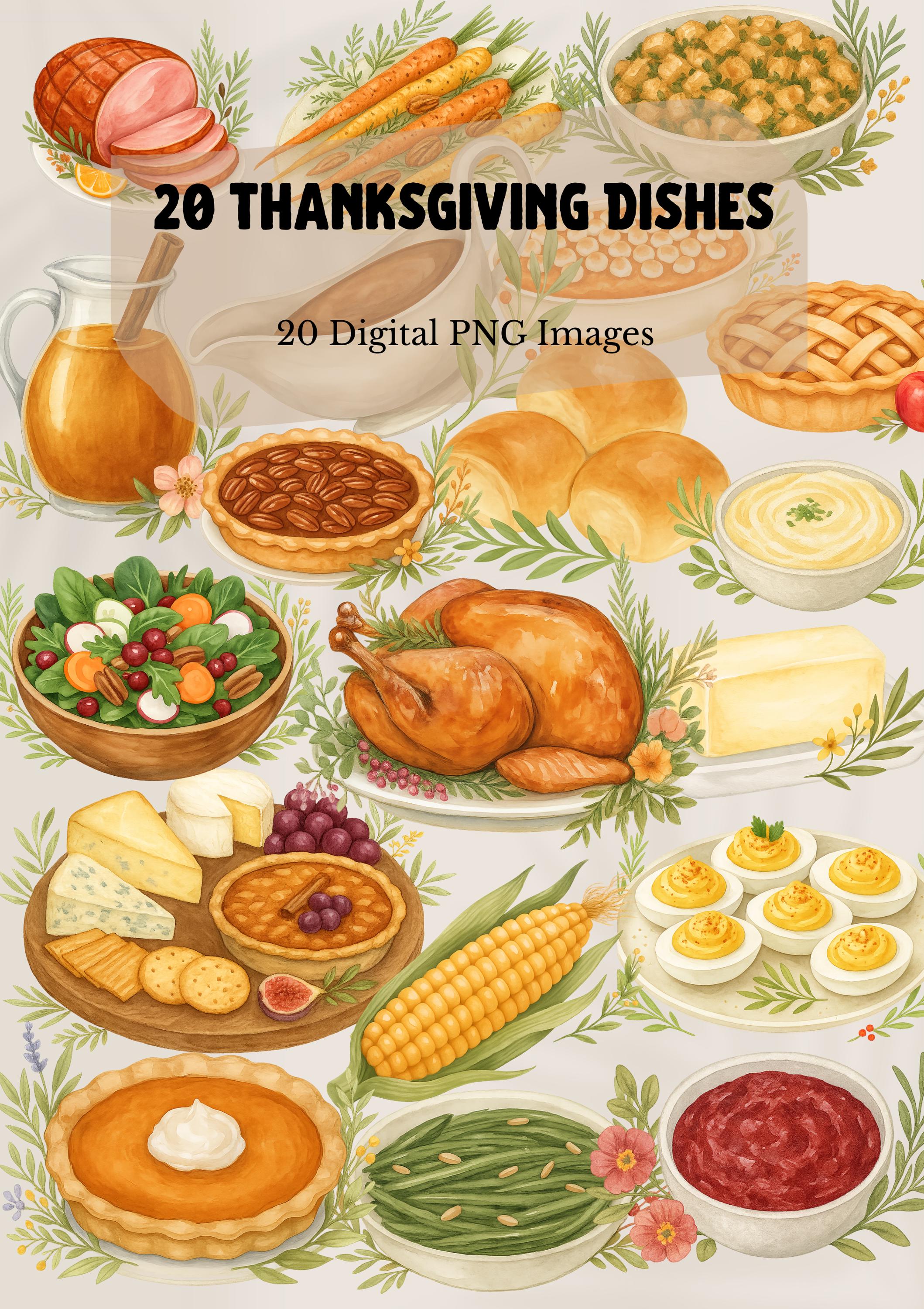 Thanksgiving Dinner PNG Bundle | 20 Watercolor Food Clipart | Fall ...