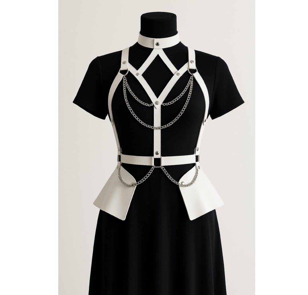 White Leather Peplum Harness – Futuristic Gothic Corset Belt Top ...
