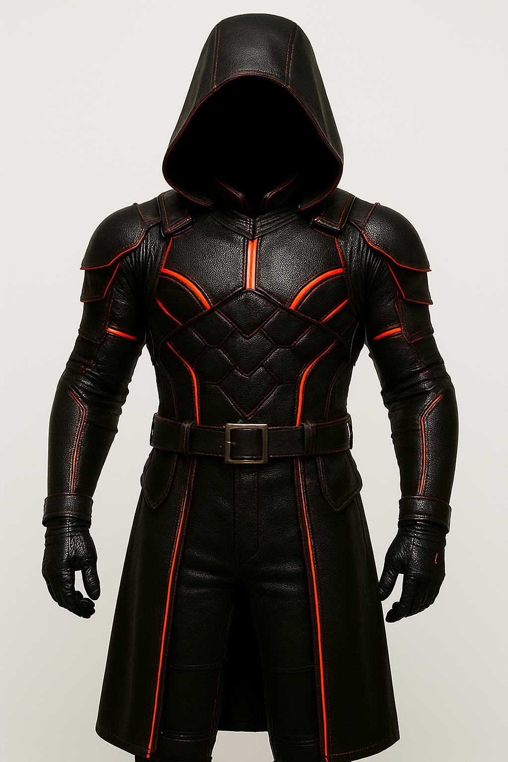 Futuristic Black Leather Cloak With Armored Chest Plate – Cyberpunk ...