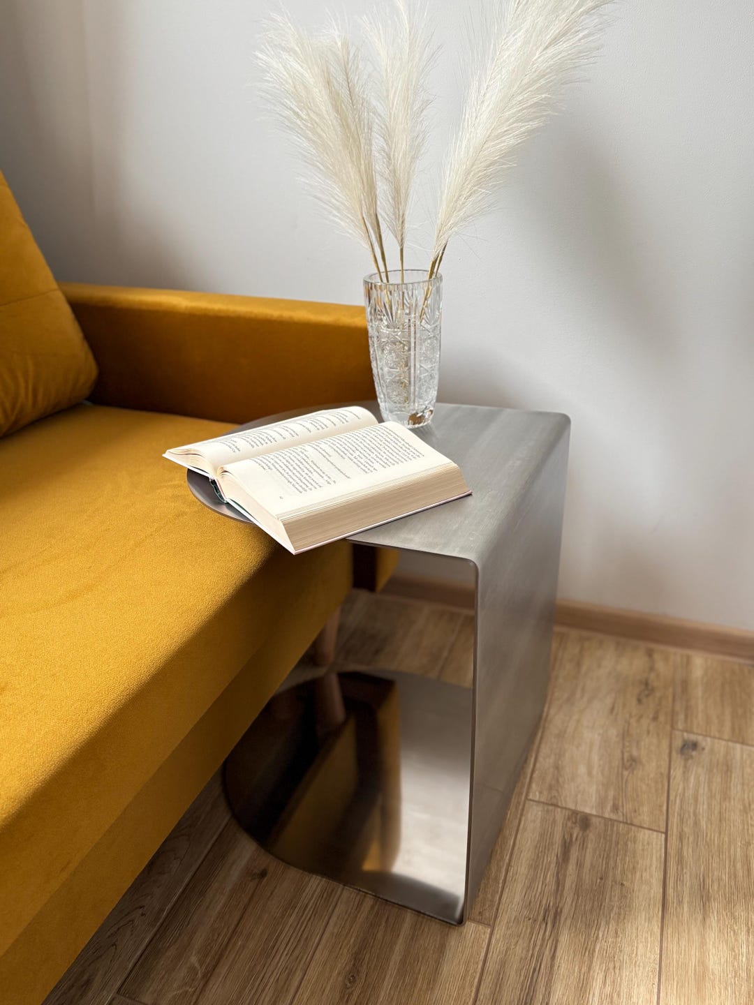 Modern C-shaped Brushed Stainless Steel Side Table – Minimalist Sofa ...