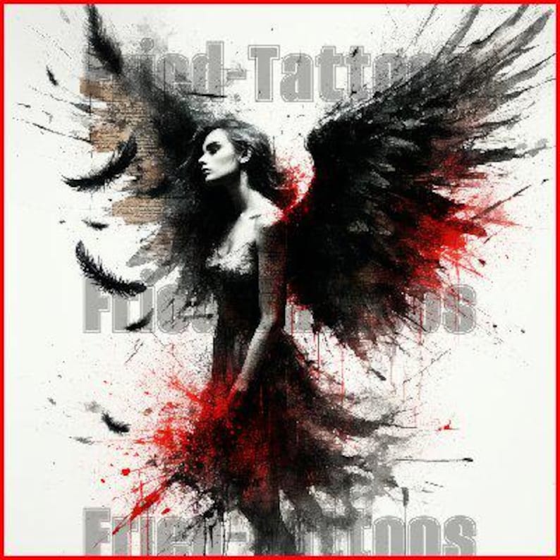 Trash Polka Fallen Angel Tattoo Design - Gothic Wing Art Digital ...
