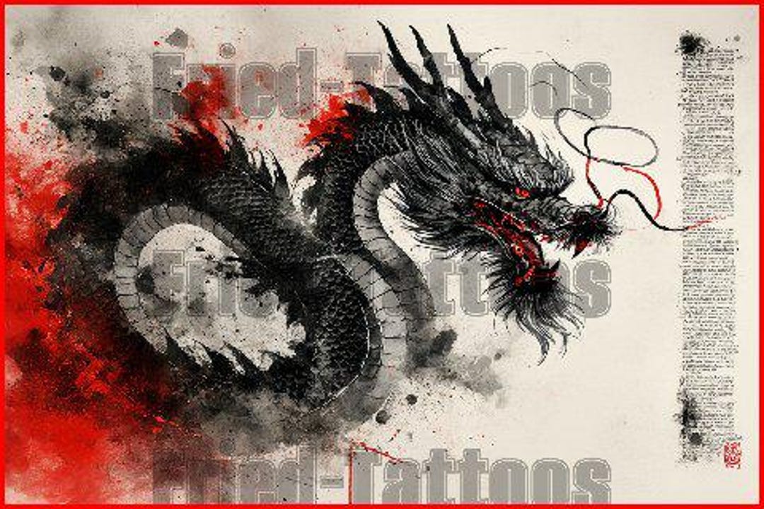 Mythical Dragon Trash Polka Tattoo Design | Epic Fantasy Art Template ...