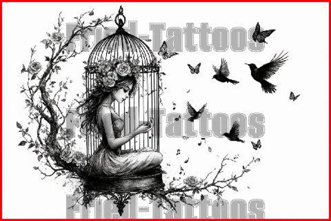 Graceful Girl Birdcage Freedom Tattoo Design - Nature Liberation Art ...