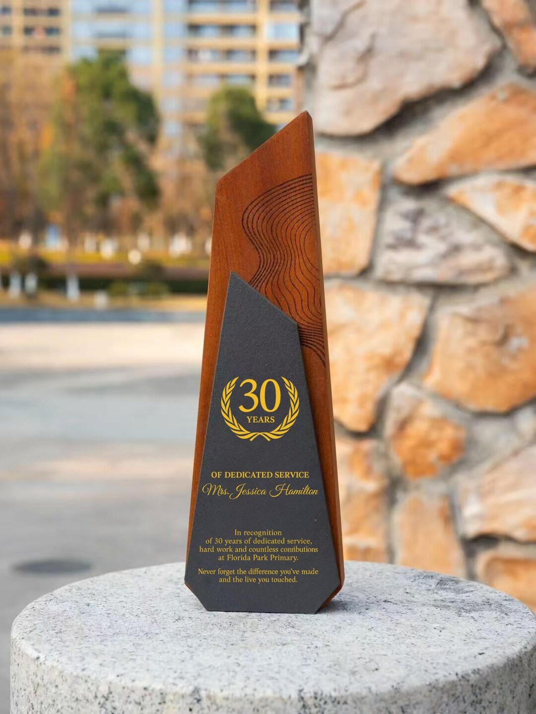 Custom Engraved Wood & Acrylic Trophy: Employee Recognition, Retirement ...