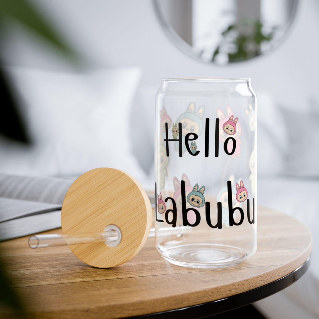 Labubu Glass Cup With Straw - Etsy