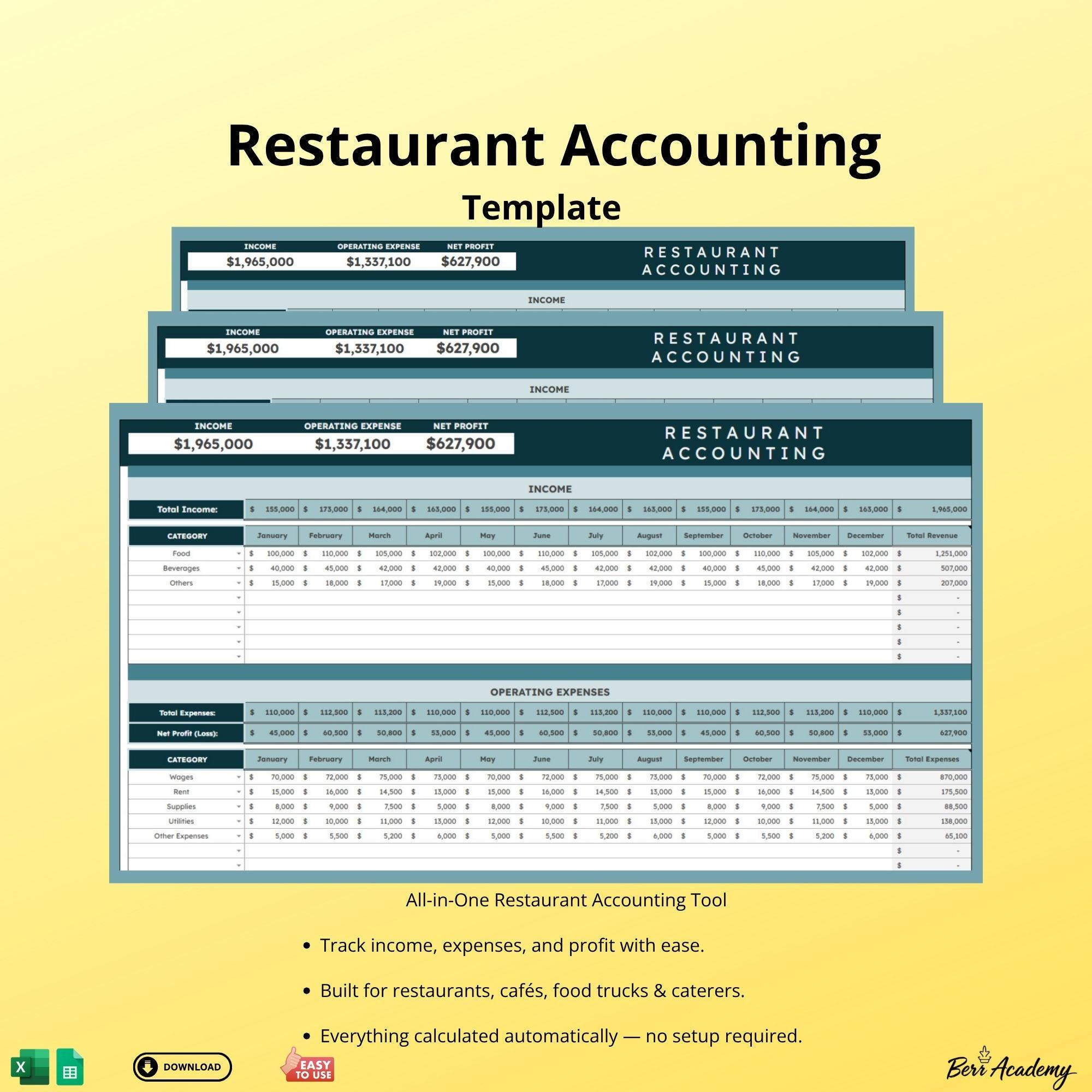 Restaurant Accounting Template: Google Sheets Expense Tracker, Small ...
