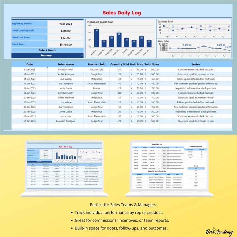 Sales Daily Log Template: Google Sheets Sales Tracker - Etsy