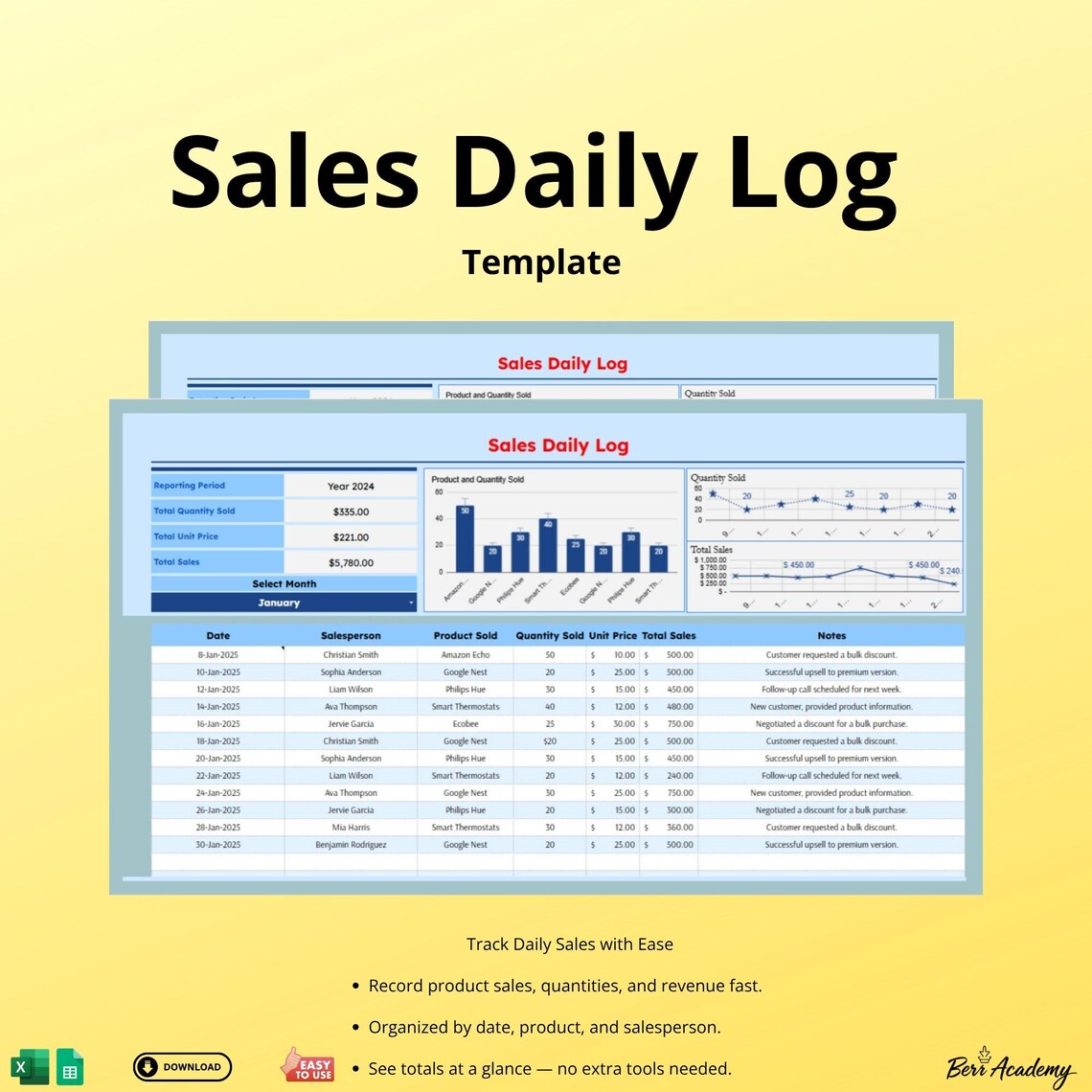 Sales Daily Log Template: Google Sheets Sales Tracker - Etsy