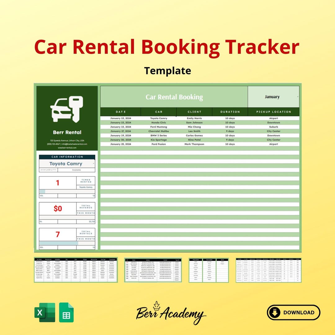Car Rental Booking Tracker: Google Sheets Template for Automotive ...