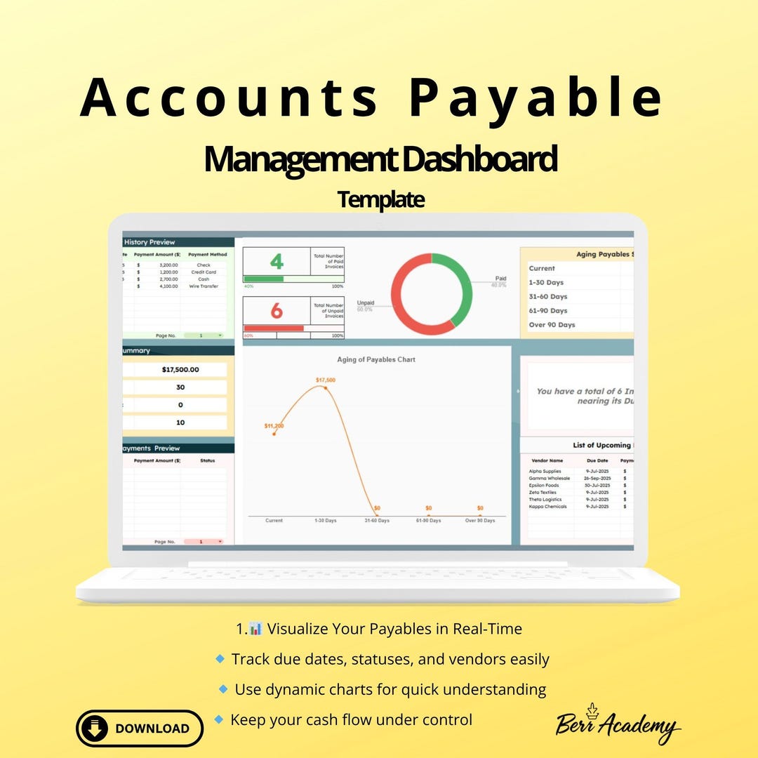 Accounts Payable Management Dashboard, Google Sheets Vendor Tracker - Etsy