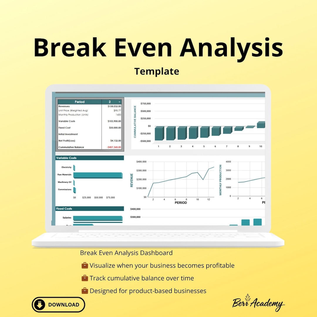 Break Even Analysis Google Sheets Business Finance Tool Etsy