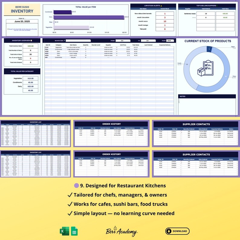 Restaurant Kitchen Inventory Template: Google Sheets Food Stock ...