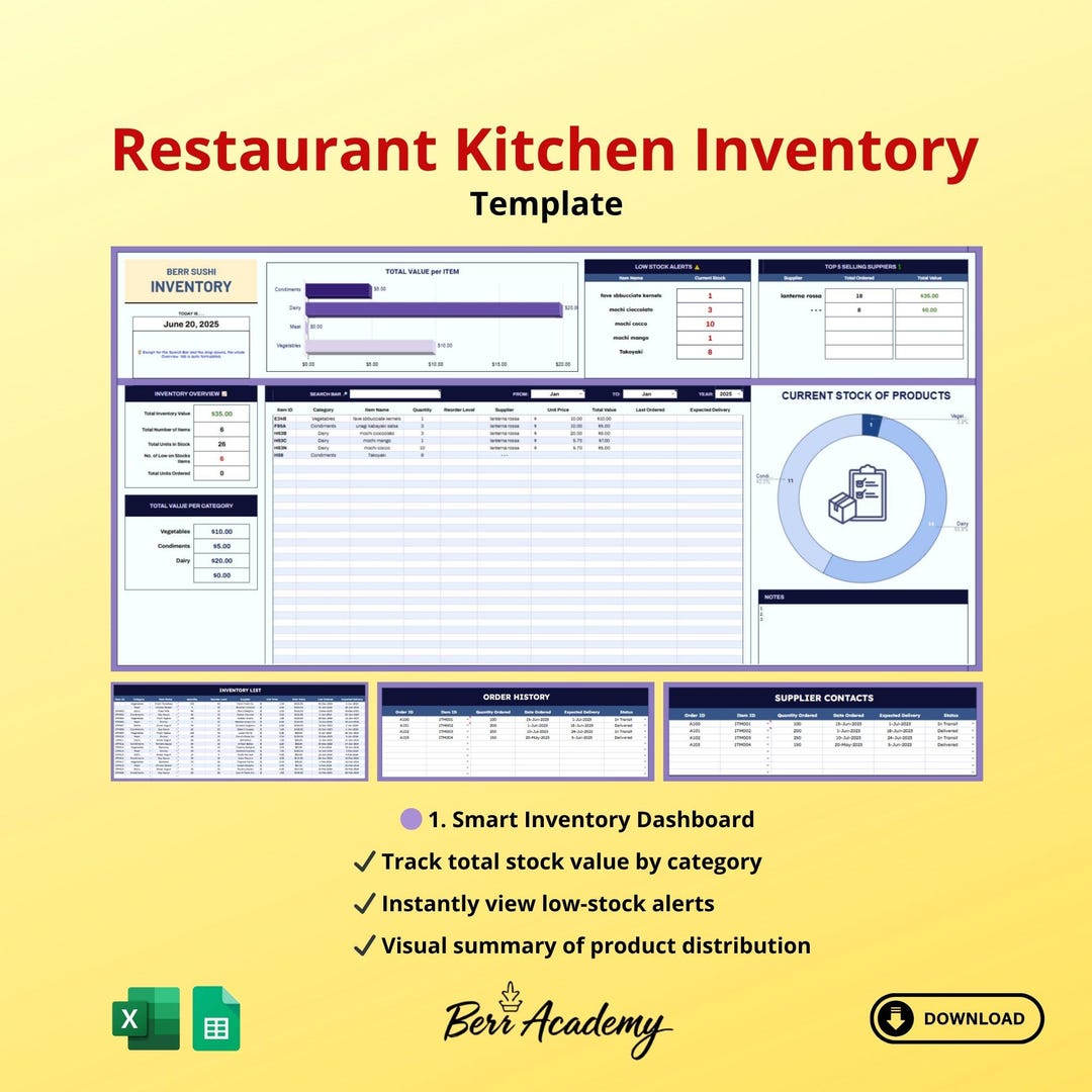 Restaurant Kitchen Inventory Template: Google Sheets Food Stock ...