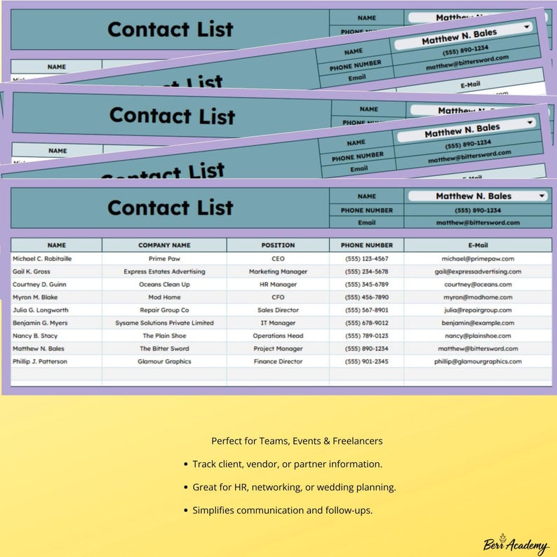 Contact List Template, Google Sheets Address Book, Client Contact ...
