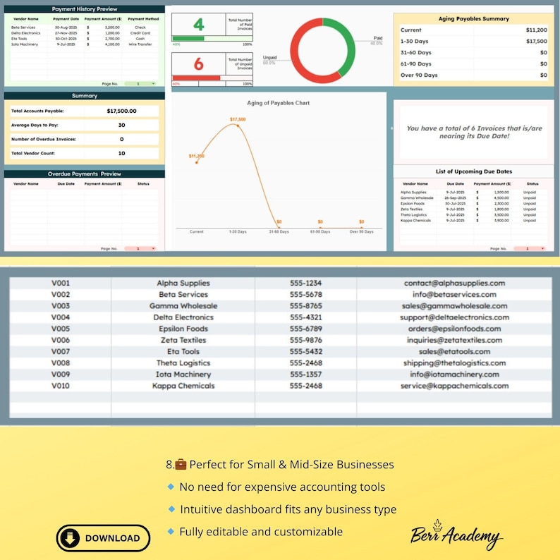 Accounts Payable Management Dashboard, Google Sheets Vendor Tracker - Etsy