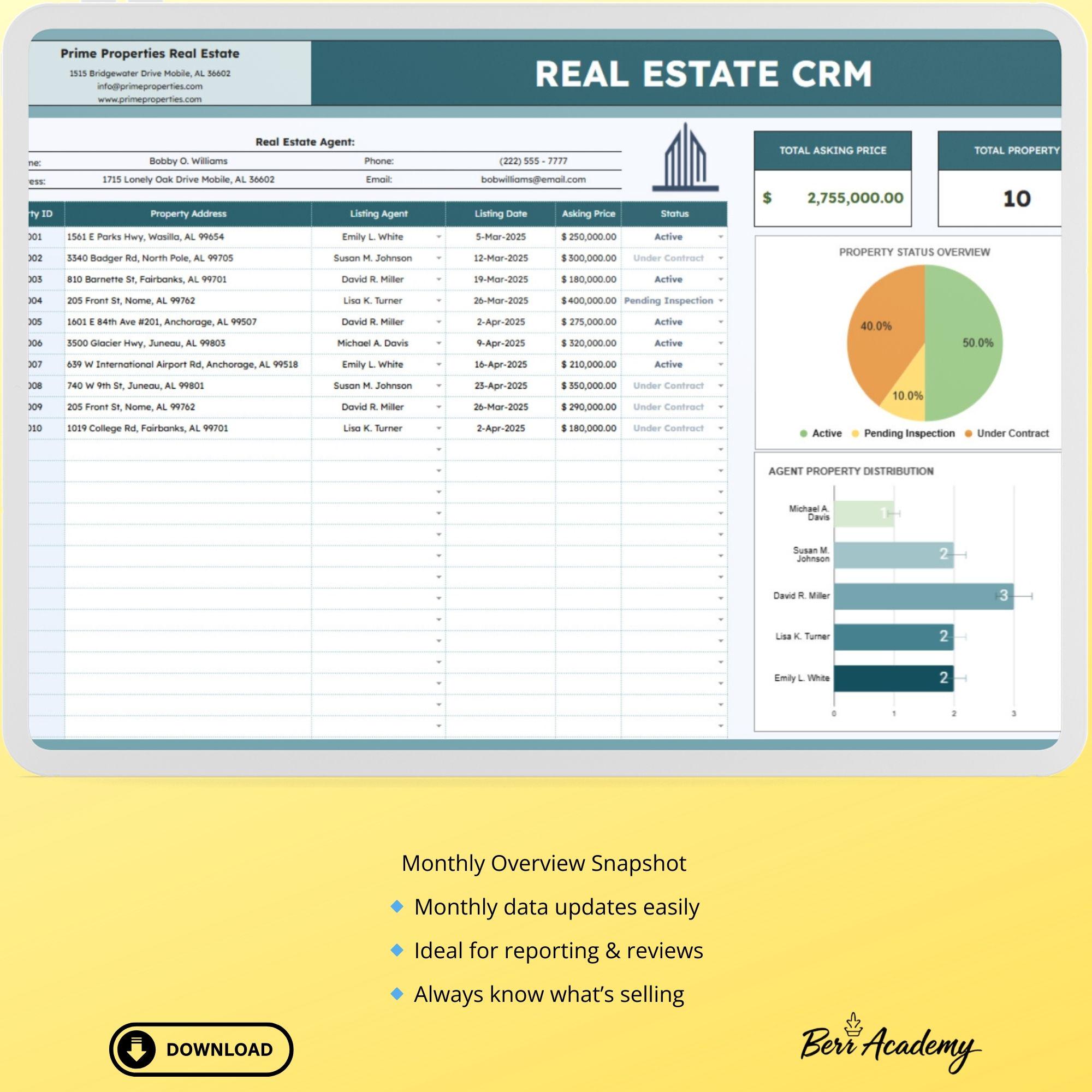 Real Estate CRM Google Sheets Template – Property Listing Tracker - Etsy