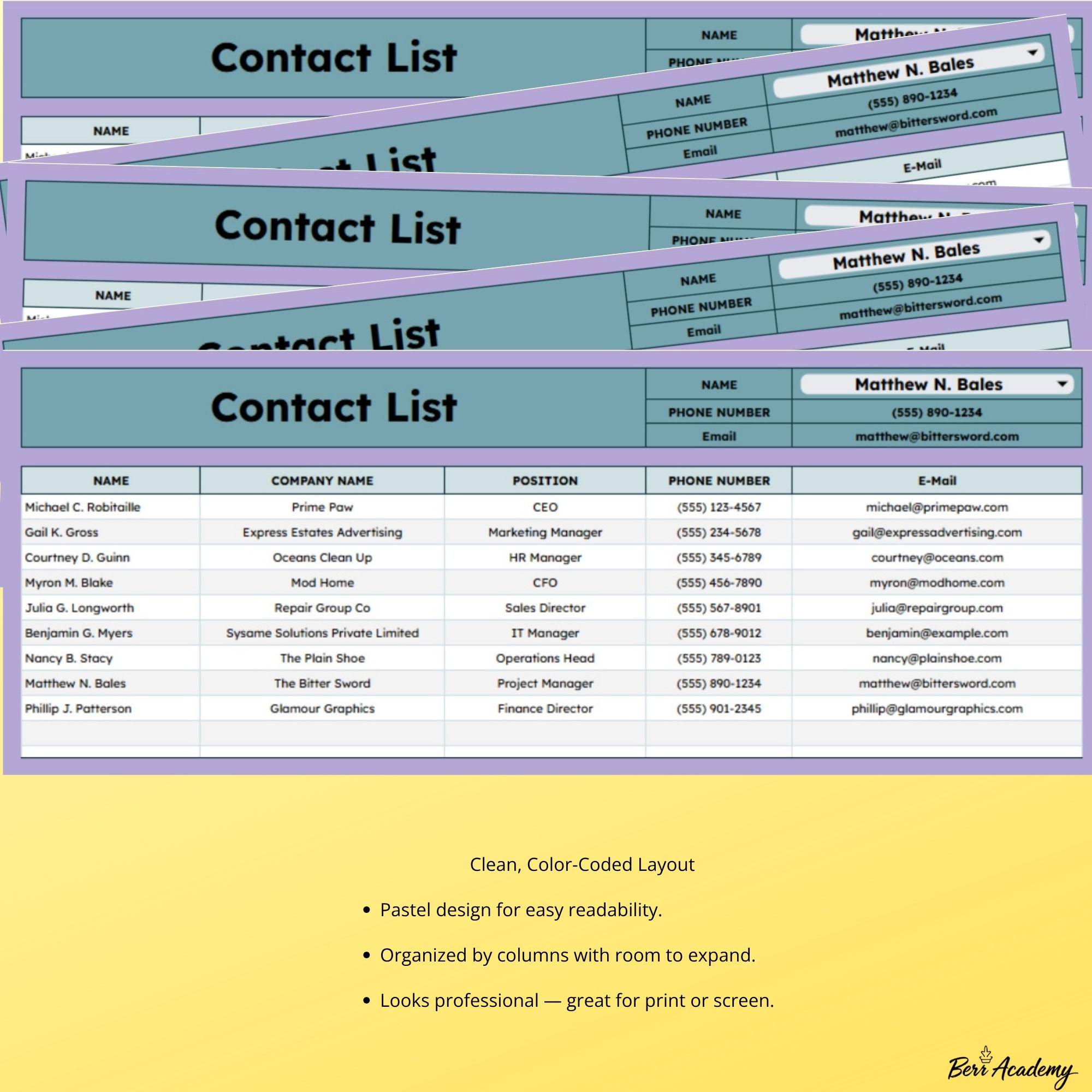 Google Sheets Contact List Template: CRM Spreadsheet, Address Book - Etsy