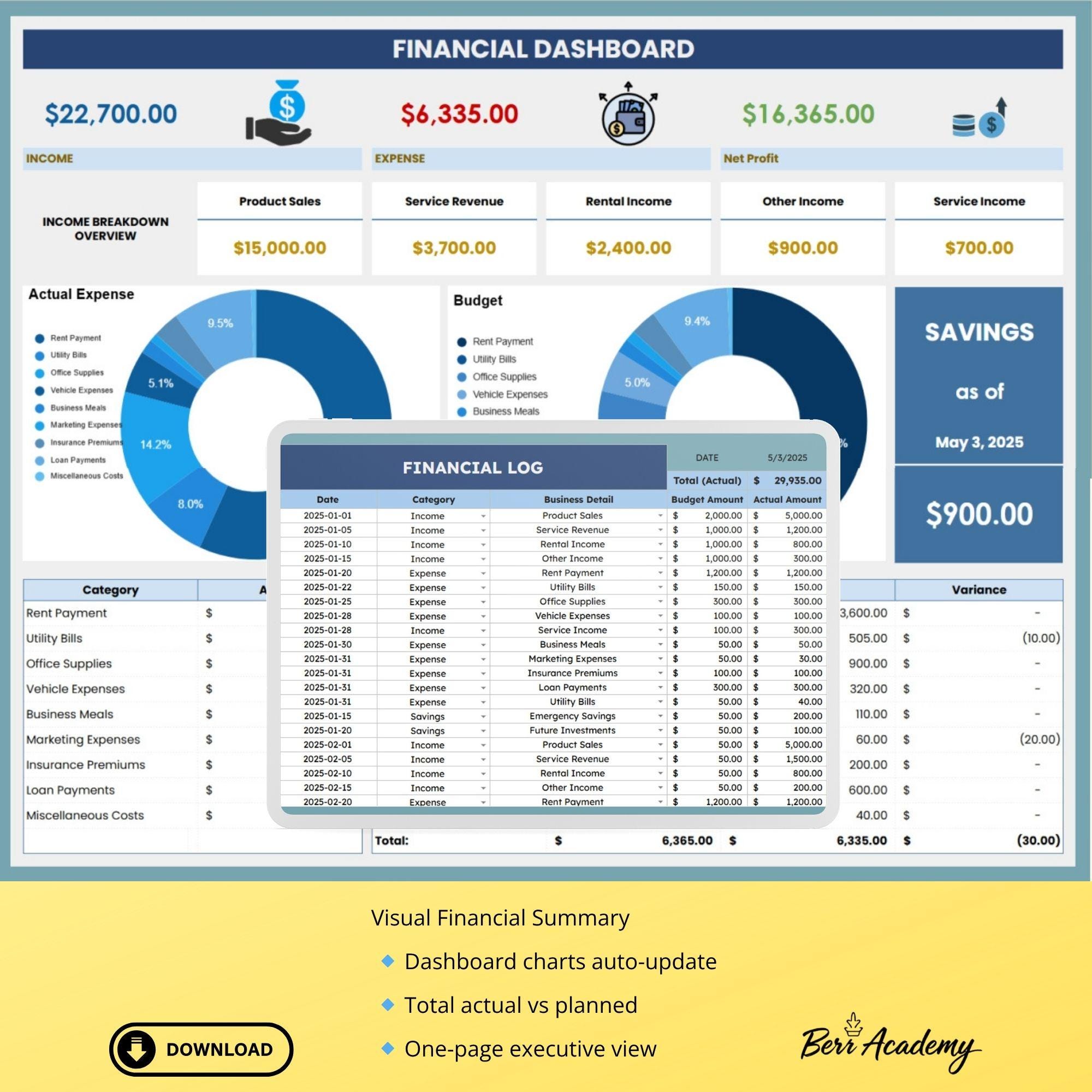 Financial Dashboard Template: Google Sheets Business Finance Tool - Etsy