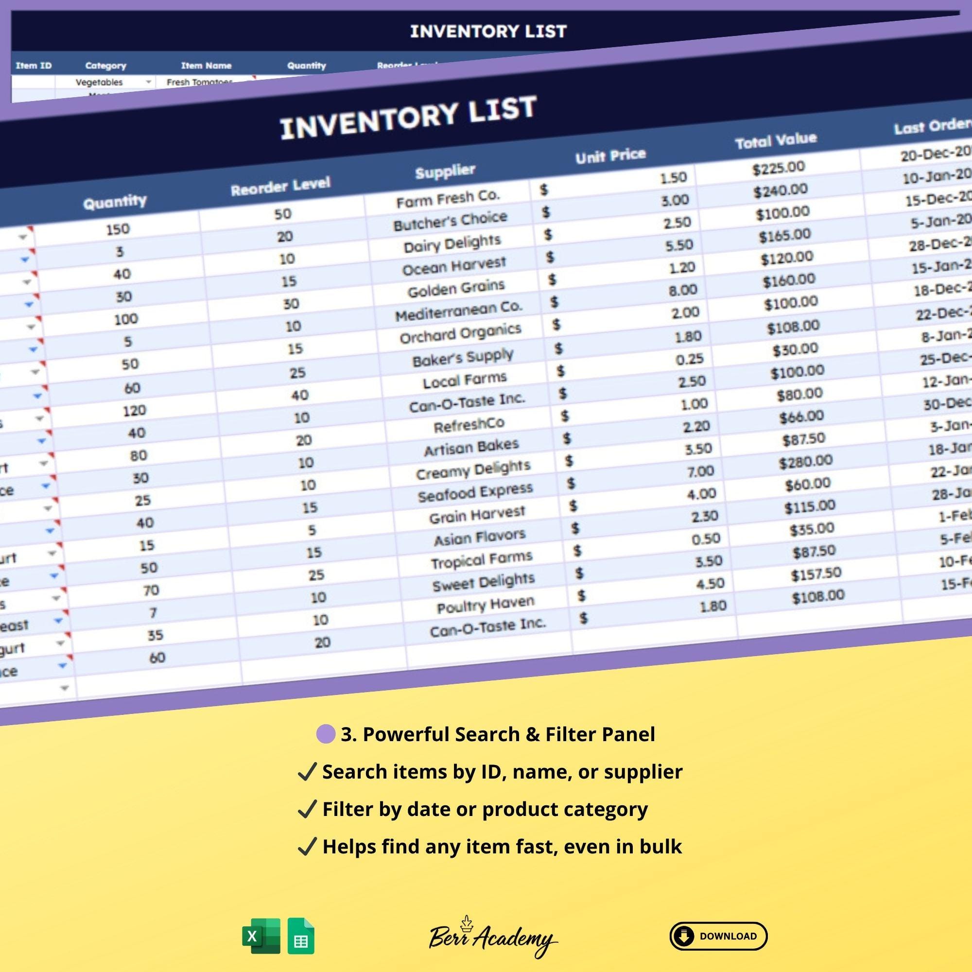 Restaurant Kitchen Inventory Template: Google Sheets Food Stock ...