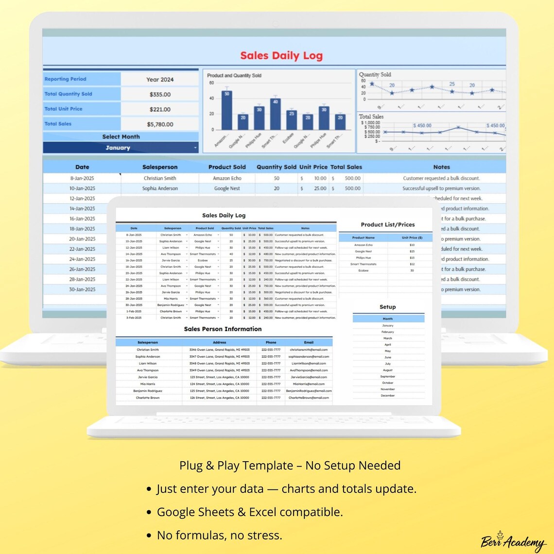 Sales Daily Log Template: Google Sheets Sales Tracker - Etsy
