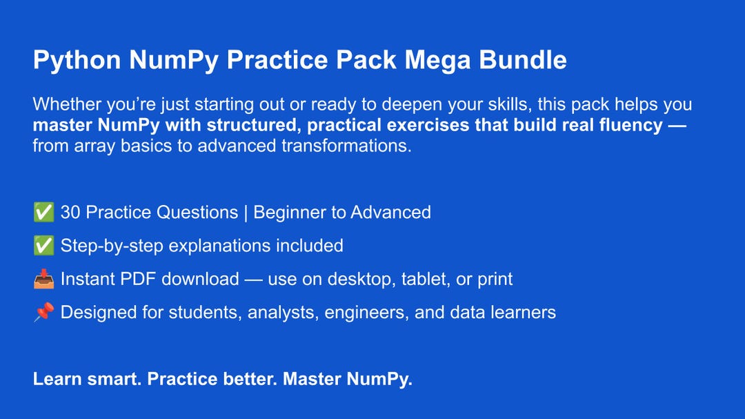 Python Numpy Practice Pack Mega Bundle (beginner + Intermediate + Advanced Sets) - Etsy