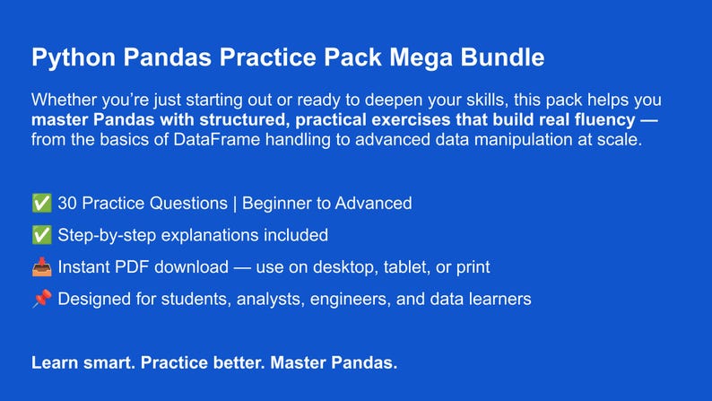 Python Pandas Practice Pack Mega Bundle (beginner + Intermediate + Advanced Sets) - Etsy