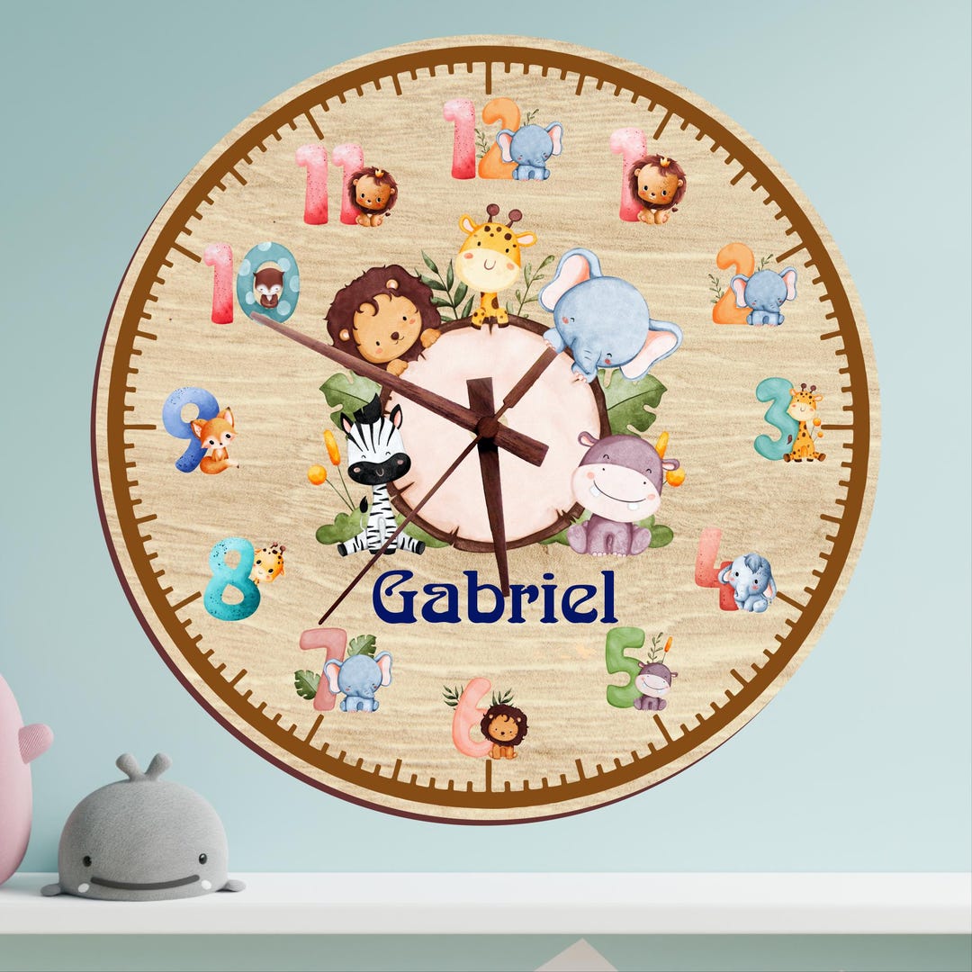 Jungle Animal Themed Children's Clock With Personalized Name for a ...