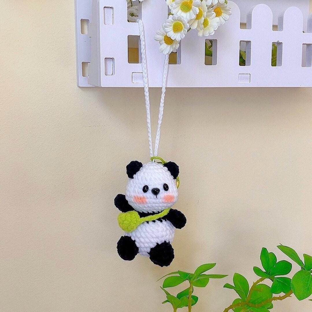 Crochet Panda Keychain-handmade Adorable Panda Charm,car Rearwiew ...