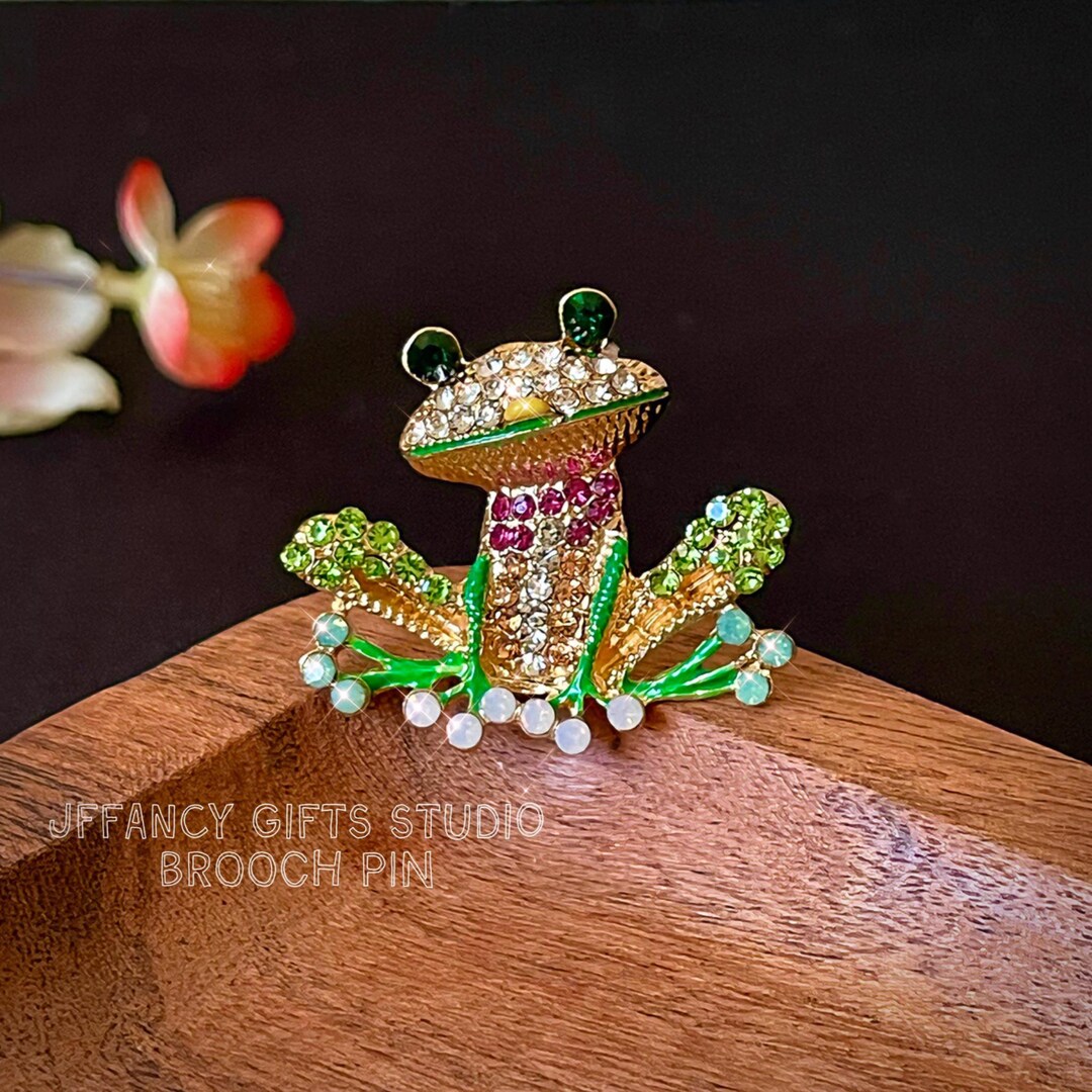 Cute Frog Brooch Pin – Rhinestone Green Frog Pin,sparkling Crystal Frog ...