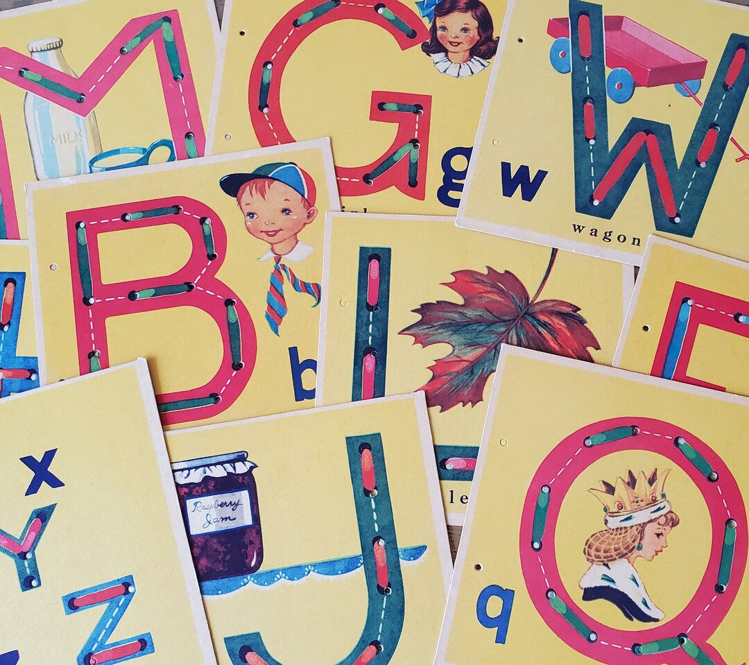 Vintage Alphabet Cards, Vintage School Alphabet Cards, Alphabet Cards ...