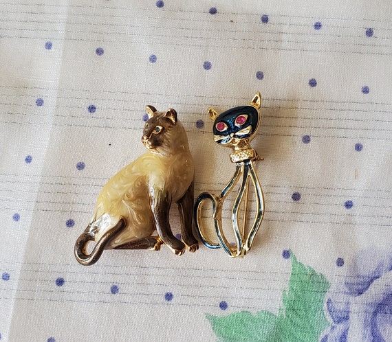 Vintage Cat Pins, Vintage Cat Brooch, Vintage MCM Cat… - Gem