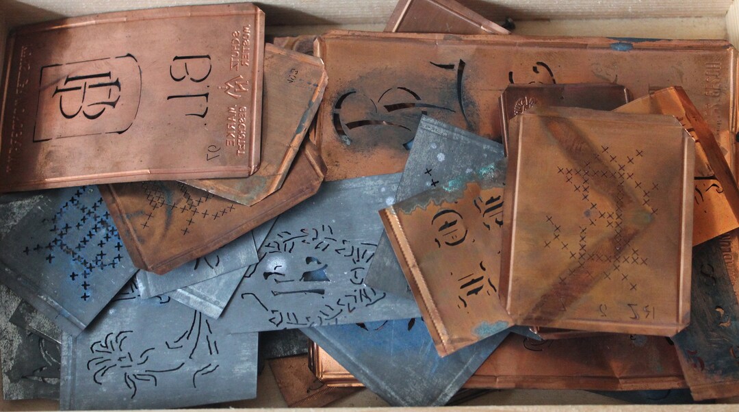 Antique Copper Monogram Embroidery Stencils, Antique Zinc Monogram ...