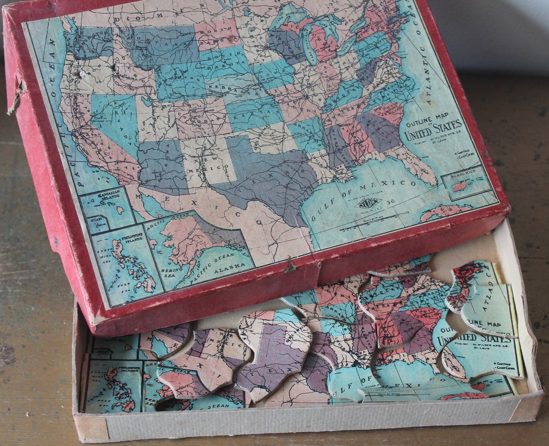 Vintage 1930's Wilder Mfg Co Outline Map of United States Puzzle, 1930 ...