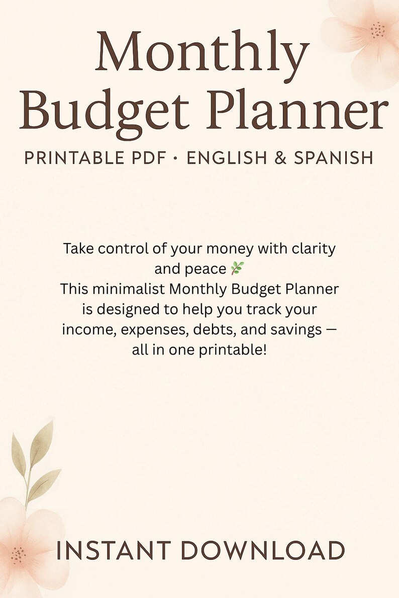 Monthly Budget Planner | Finance Tracker | Income, Expenses, Debt ...
