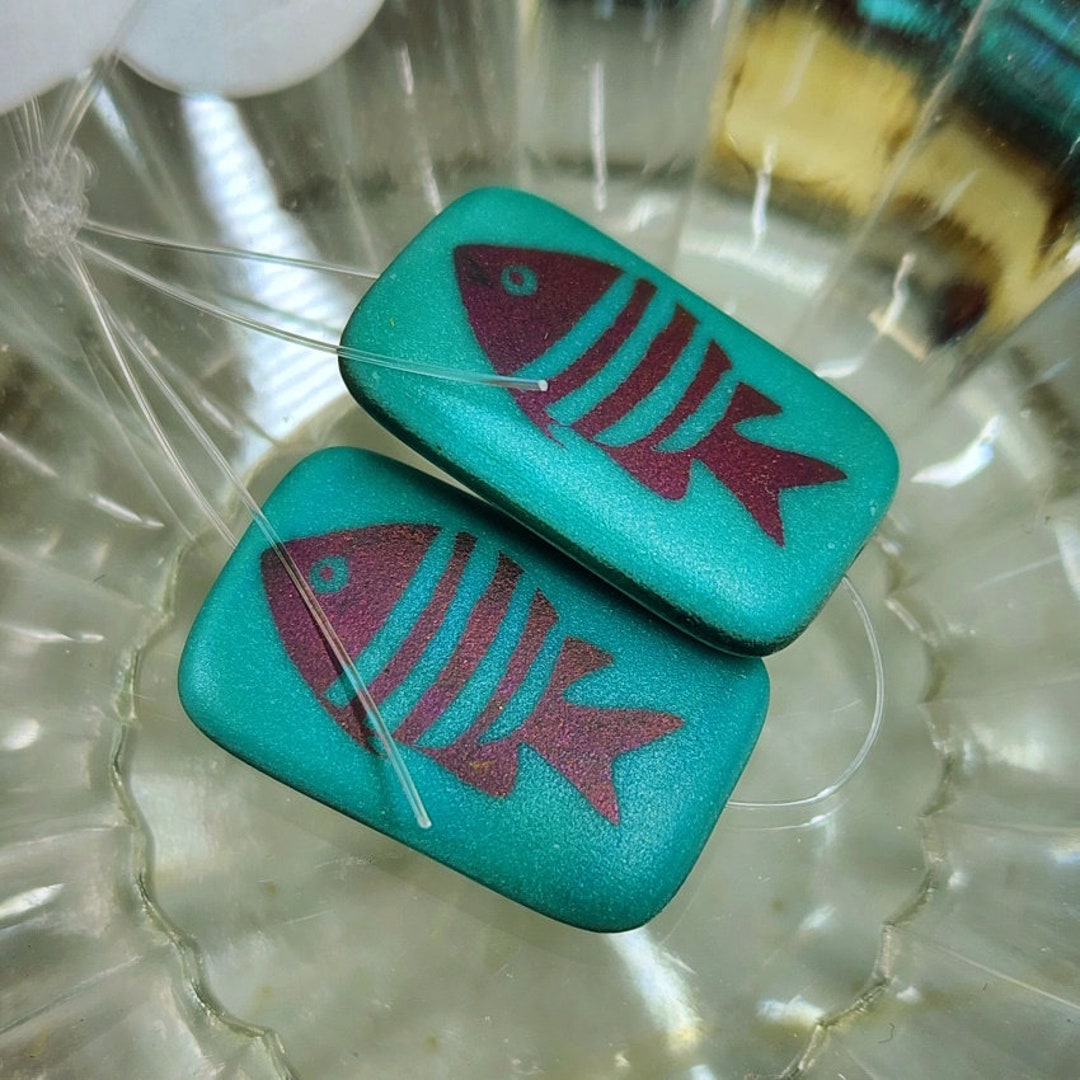 Turquoise Green, Opaque, AB, MATTE, Fish, Rectangle, 18x12mm, Set F ...