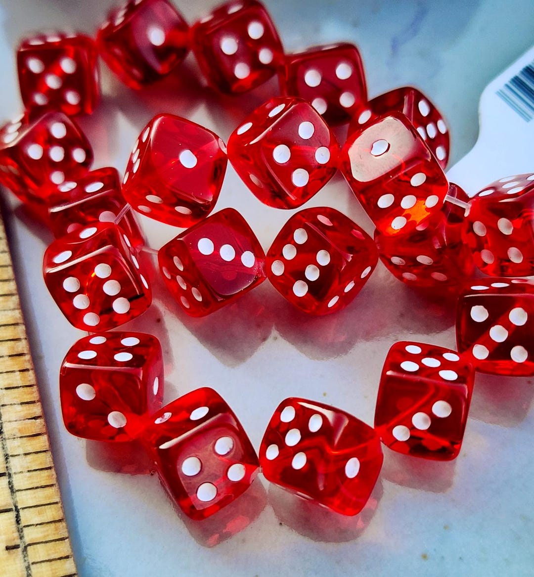 Cherry Red, White, Transparent, 9mm, Dice Beads, German Made, Vintage ...