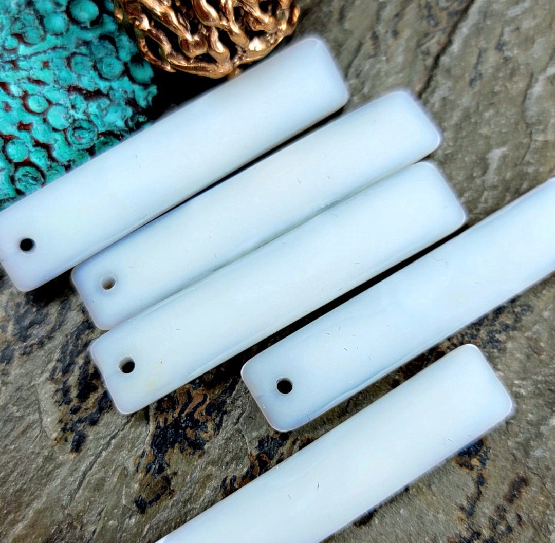 Chalk White, Opaque, Puffed Rectangle, LONG, 38x8mm, Sea Glass ...