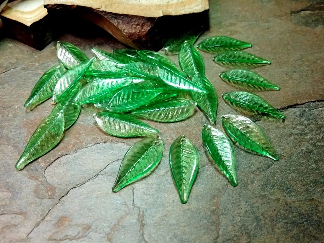 Leaves, Leaf, Resin, 22x9mm, VINTAGE, German Made, Transparent Green ...