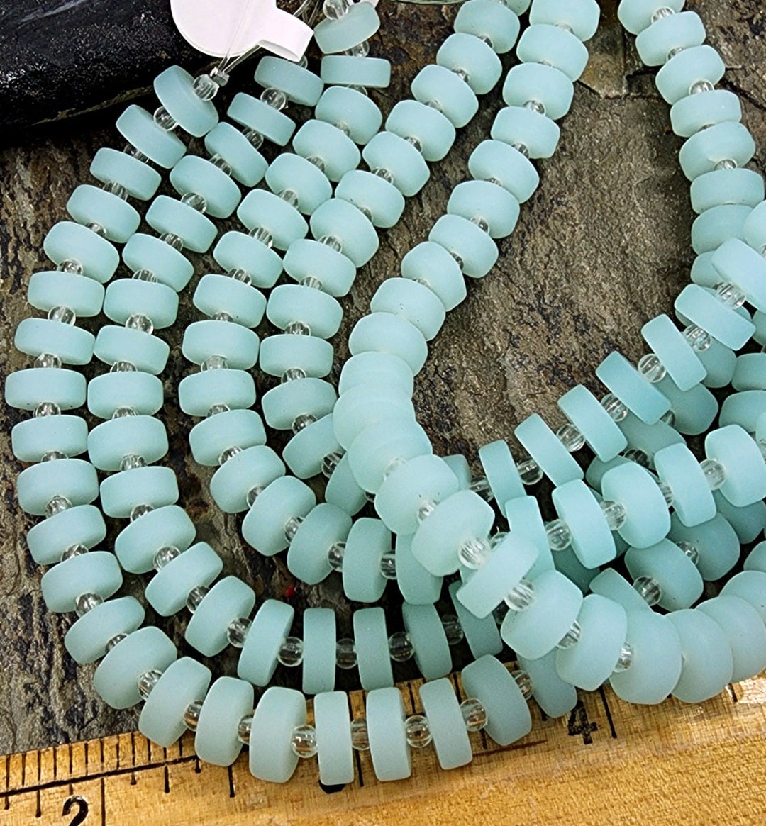 SEAFOAM, Opaque, Button, Flat, Heishi, Sea Glass, 9x3mm, 8 Inch Strands ...