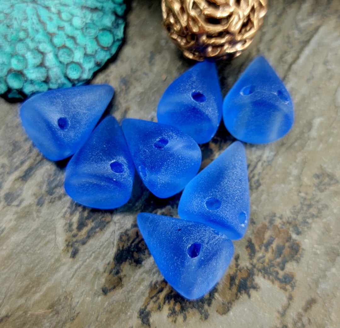 SAPPHIRE Blue, Spike, Sea Glass, 16x11mm, Two Hole, Multi Colors ...