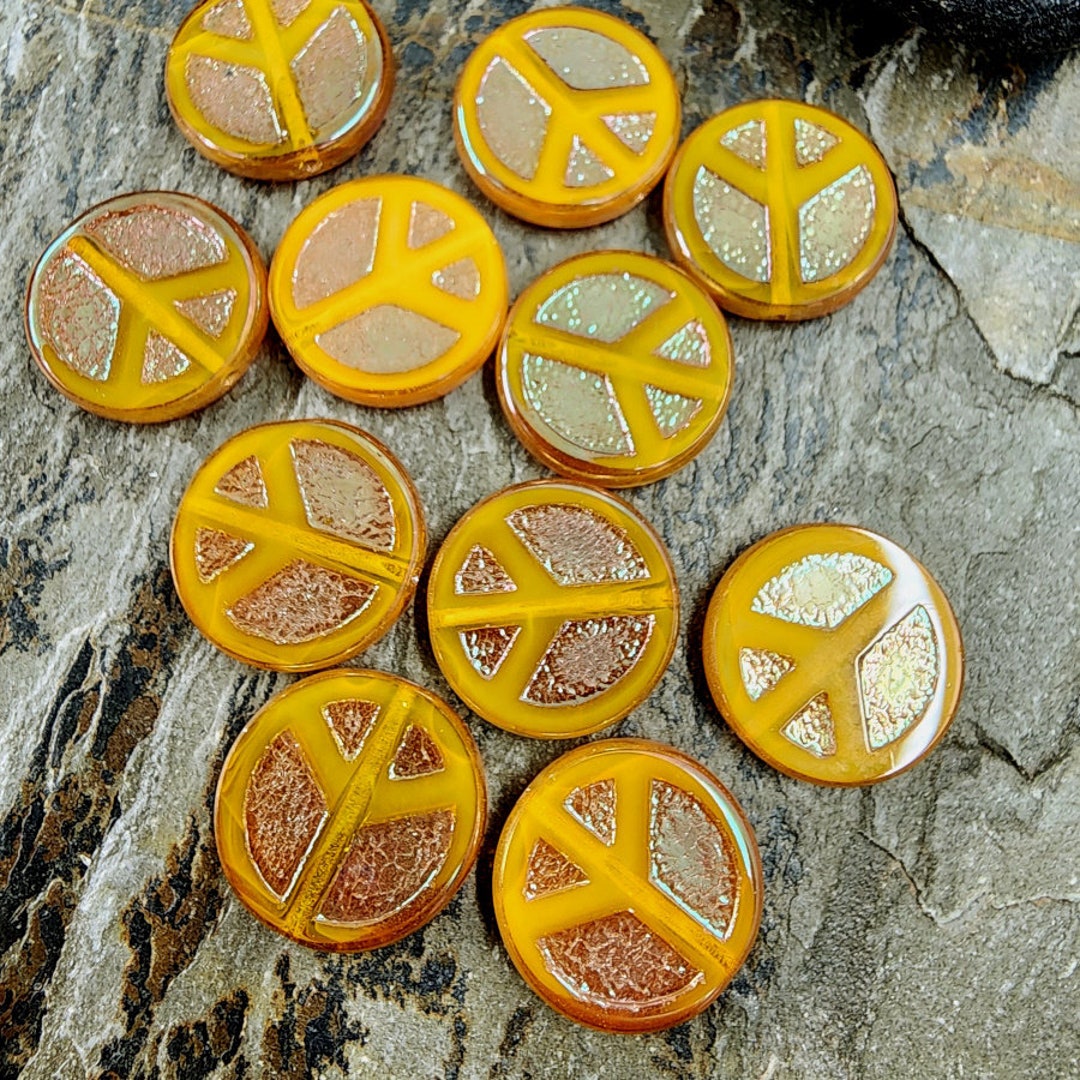 Apricot, Opal, Full AB Luster, Peace Sign, Coin, Table Cut, 16mm, Czech ...