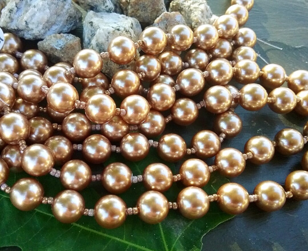 Champagne Gold, Vintage, Czech Glass Pearls, 12mm, 6 Inch Strands, 12 ...