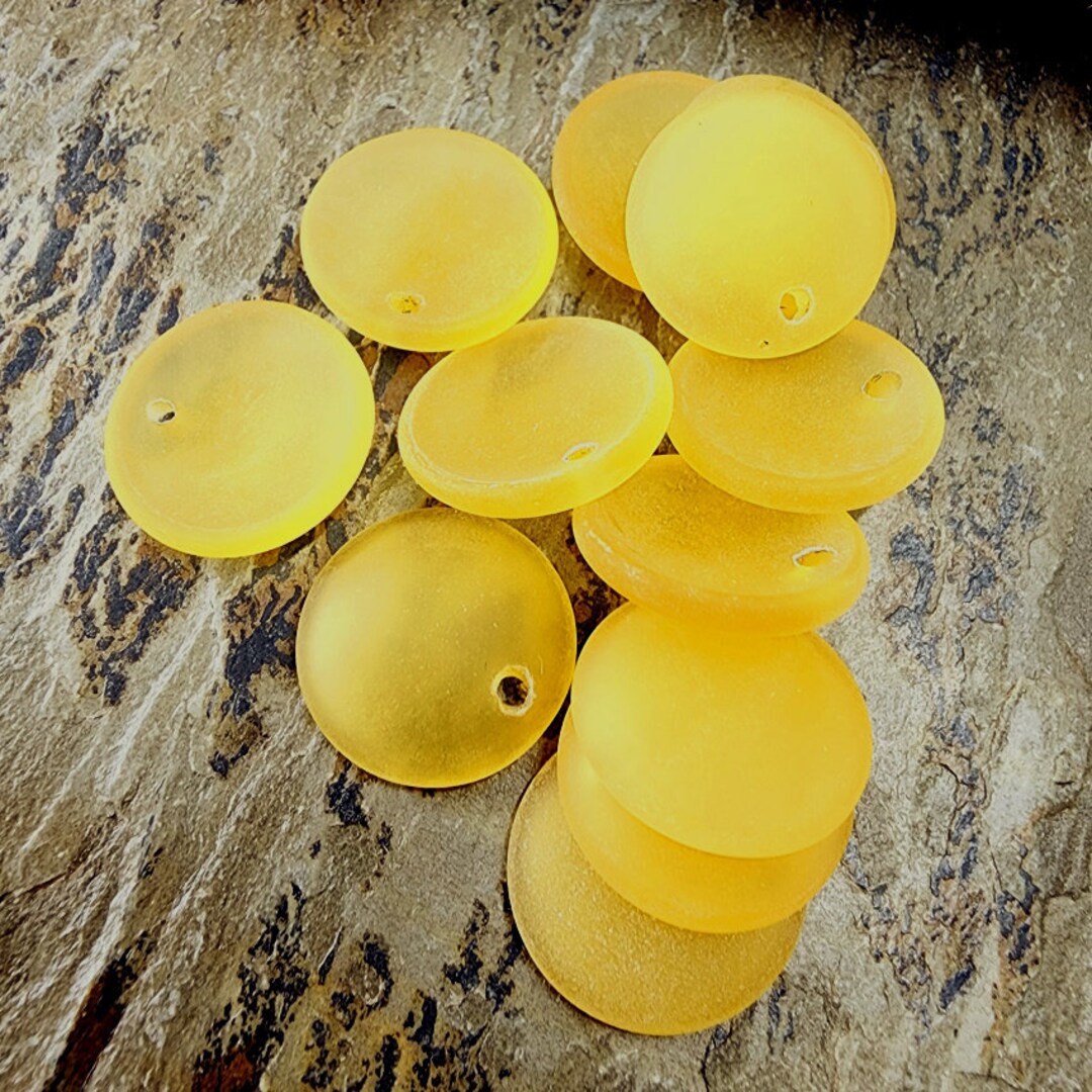 Desert Gold, Concave Coins, Sea Glass, 18mm, Single Top Hole ...